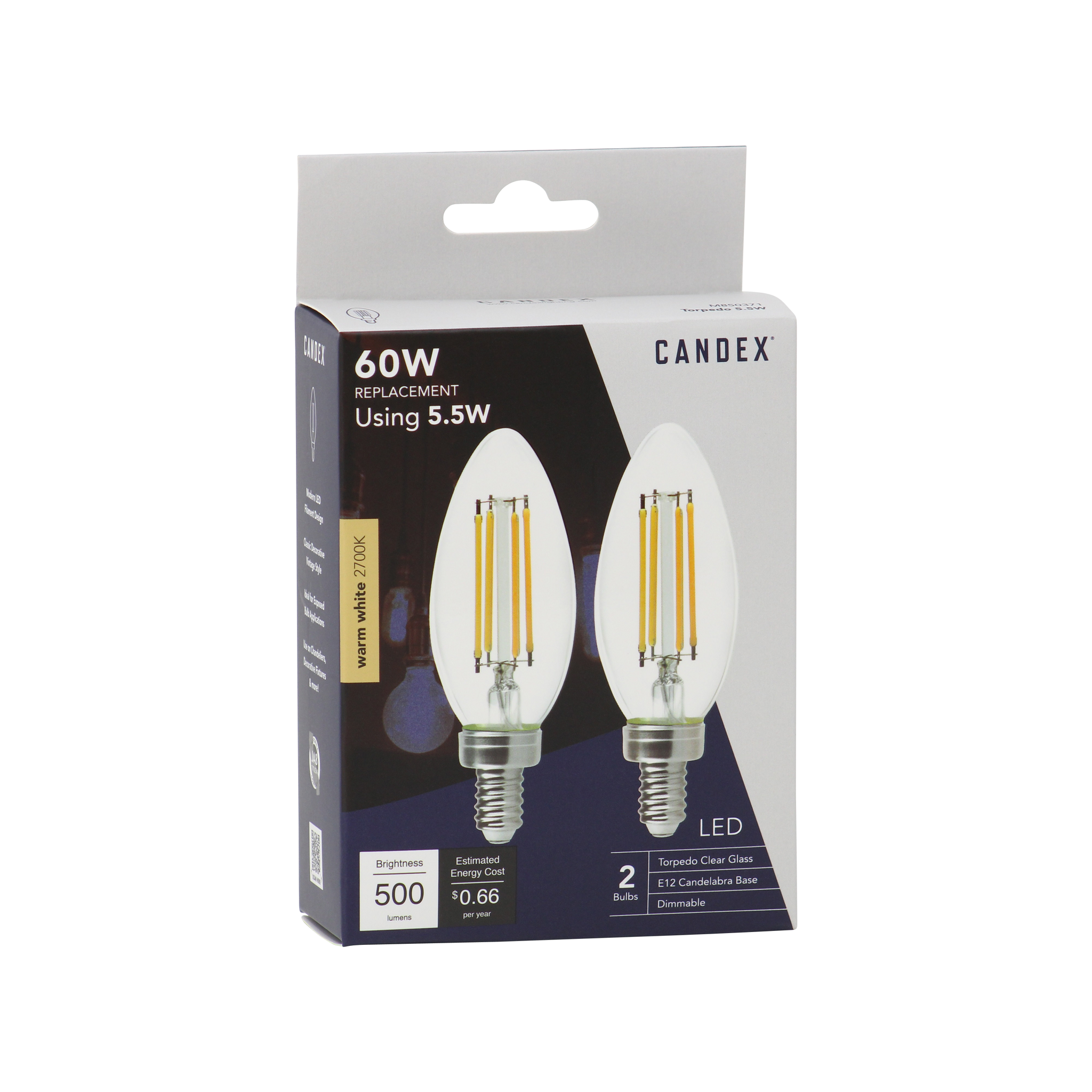 B11 60W-Equal 2700K JA8 Candelabra E12 - Candex Lighting