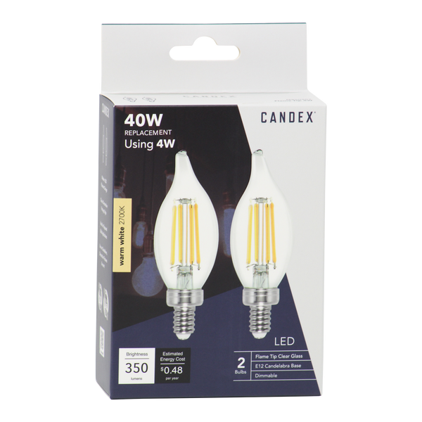 CA11 40W-Equal 2700K E12 Candelabra T20 T24 JA8 - Candex Lighting